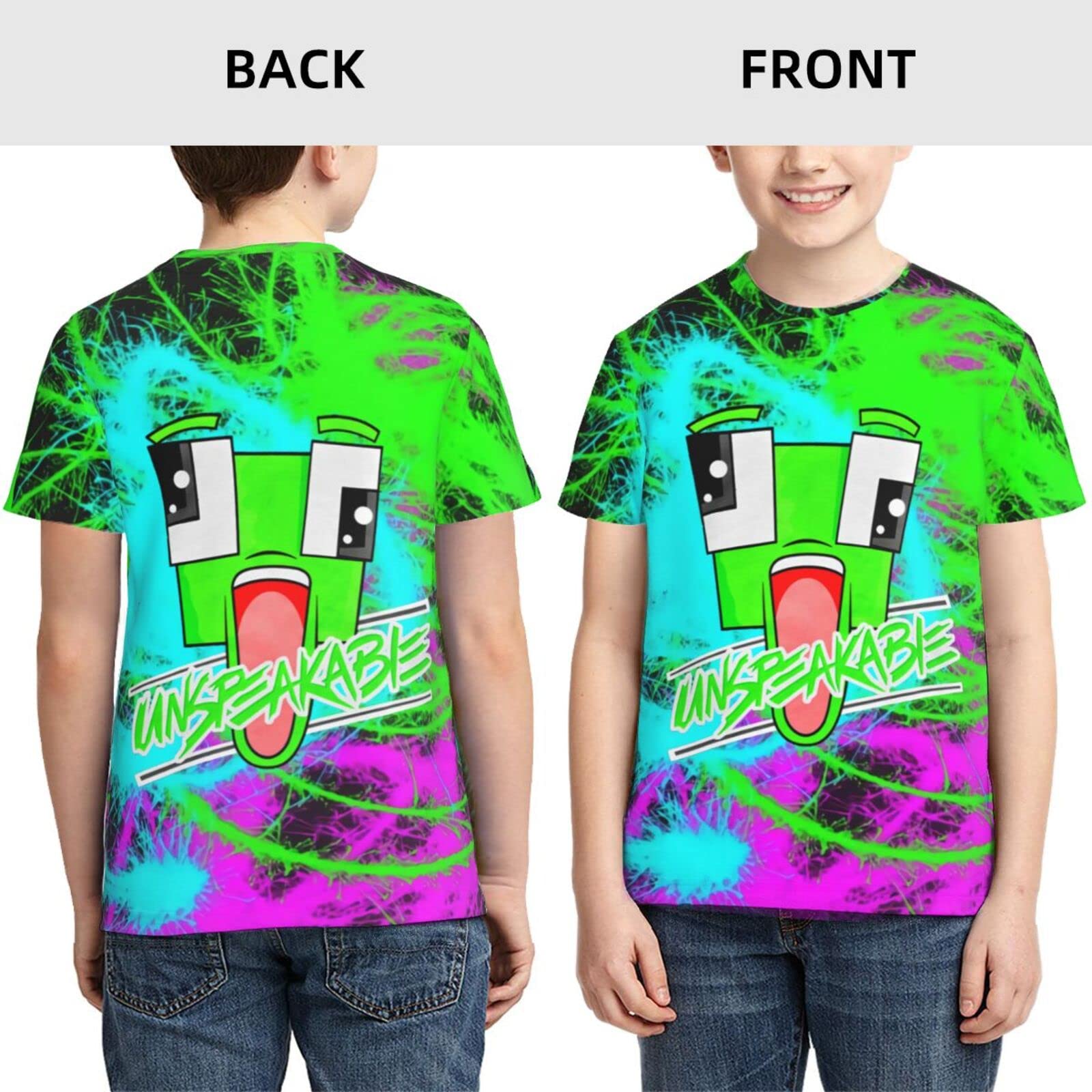 Uvkyy Boys' Short Sleeve Crewneck Tshirt Gaming t Shirts 3D Printed Graphic Tops for Teens Boys Girls Tee Small 8-10 Years Cyan-Blue