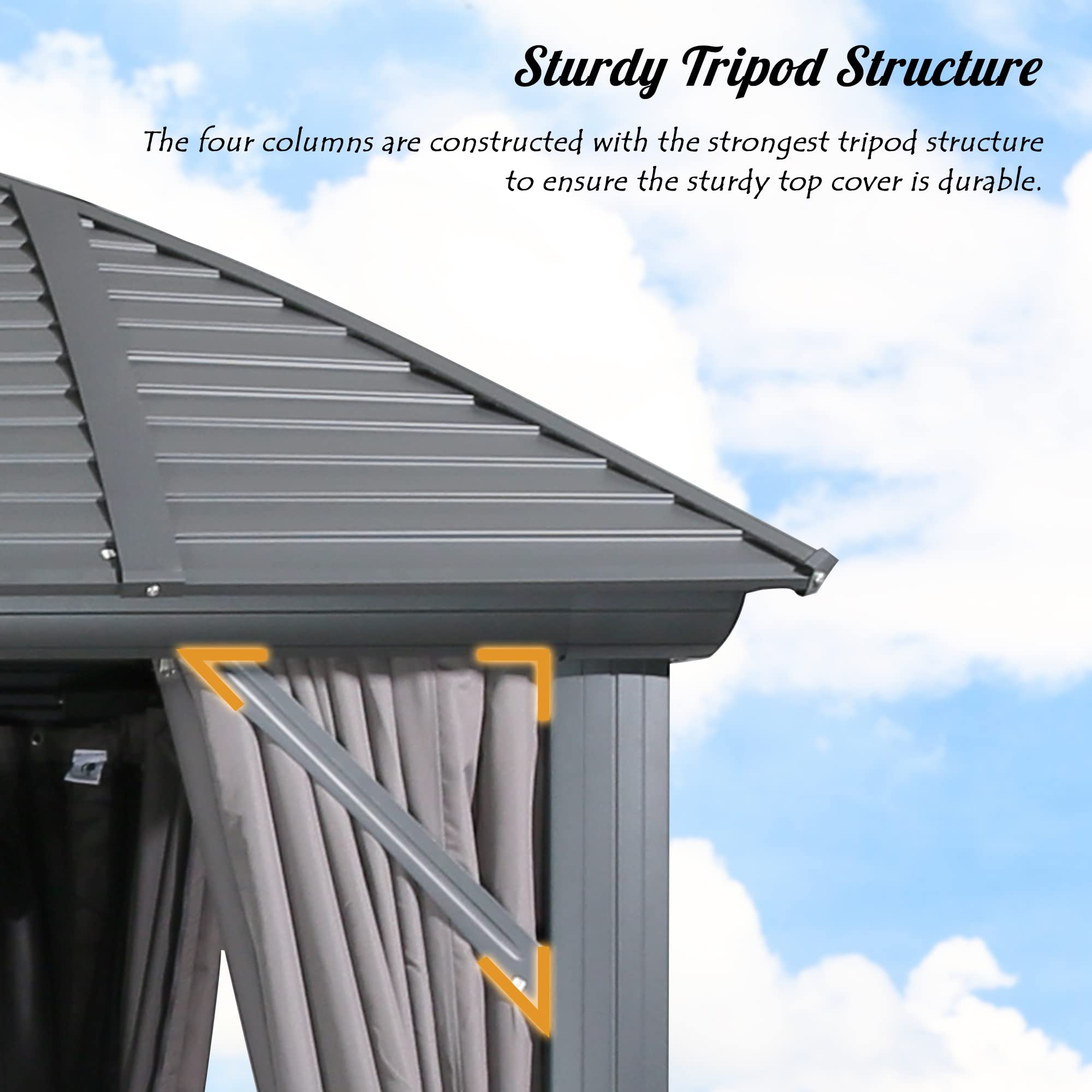 Patio Tree 10' x 12' Aluminum Outdoor Gazebo, Patio Permanent Hardtop Gazebo with Netting and Privacy Curtains