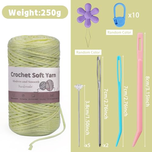 328 Yards Yarn for Crocheting,250g/8.81oz Green Crochet Yarn,Soft Yarn for Crocheting Knitting with Stitch Markers,Blunt Needles Chunky Thick Cotton Nylon Blend Yarn for Crocheting Beginner