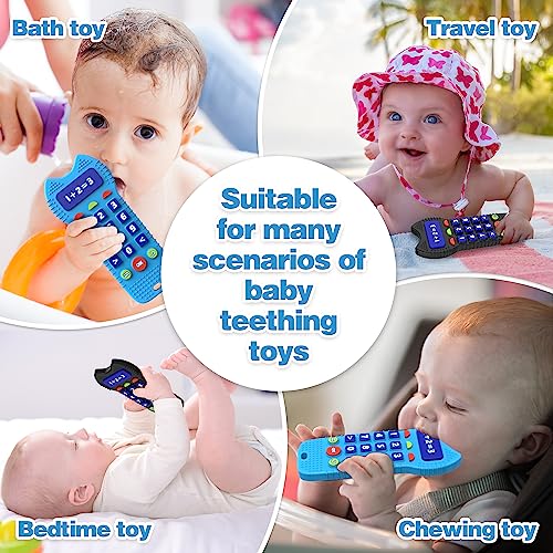 Safeswee 2 Pack Baby Teether, Montessori Teething Toys for 6-12 Months, Calculator Shape Remote Chew Set, Sensory Teething for Boys and Girls