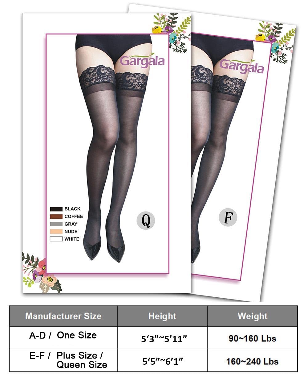 GARGALA Lace Top Sheer Thigh High Stockings Pantyhose Plus Size for Women Lingerie Garter Belt with Non Slip Silicone (Black, Queen/Plus Size)