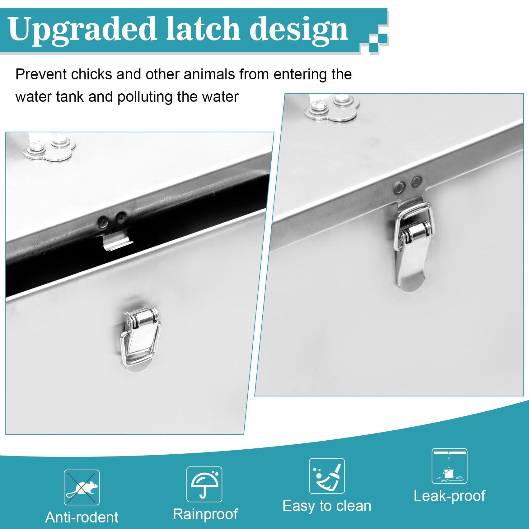 3 Gallons Chicken Waterer,Stainless Steels Automatic Chicken Waterer No Waste with Latch and Bottom Bracket,Poultry Watering 4 Water Cups Chicken Waterer and 4 Horizontal Automatic Chicken Nipples