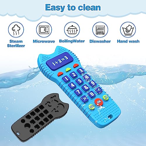 Safeswee 2 Pack Baby Teether, Montessori Teething Toys for 6-12 Months, Calculator Shape Remote Chew Set, Sensory Teething for Boys and Girls