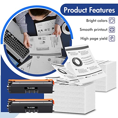 TN433BK Toner Cartridge 2-Pack Black High Yield Compatible Replacement for Brother TN433 TN-433 TN 433 for Brother MFC-L8900Cdw HL-L8360Cdw HL-L8260Cdw HL-L8360Cdwt 8900Cdw 8360Cdw Printer