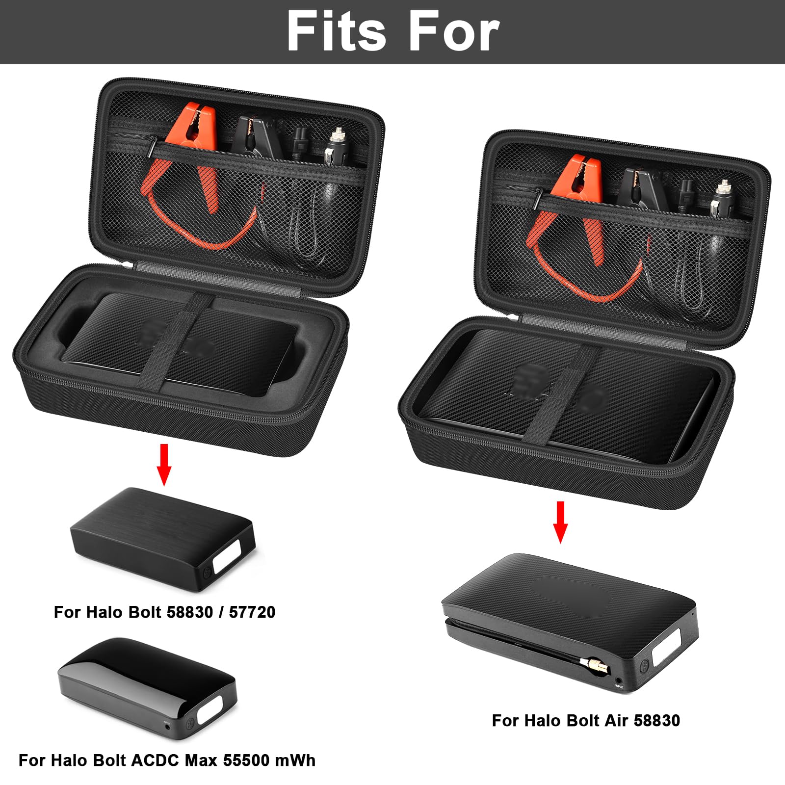 Case for Halo Bolt 58830/57720/ Air 58830/ ACDC Max 55500 mWh/ Air + Portable Emergency Power Kit, Storage Holder for Air Nozzles, Extra Accessory, Car Jump Starter, and Charger- Black (Box Only)