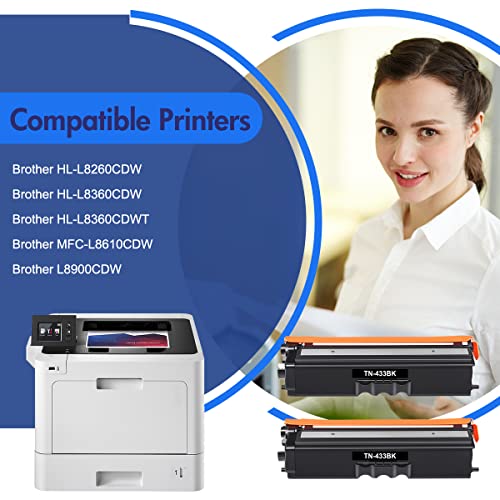 TN433BK Toner Cartridge 2-Pack Black High Yield Compatible Replacement for Brother TN433 TN-433 TN 433 for Brother MFC-L8900Cdw HL-L8360Cdw HL-L8260Cdw HL-L8360Cdwt 8900Cdw 8360Cdw Printer