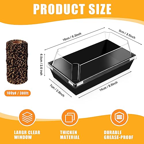 150 Pcs Paper Charcuterie Boxes with Clear Lids and Cotton Rope 5.5 Inches Disposable Food Containers Bakery Boxes for Dessert, Sandwich, Cupcake, Cookie, Chocolate, Strawberry (Black)