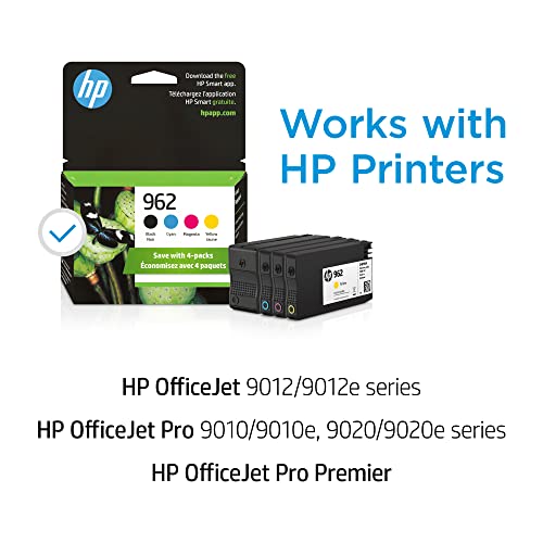 Original HP 962 Black, Cyan, Magenta, Yellow Ink Cartridges (4-pack) | Works with HP OfficeJet 9010 Series, HP OfficeJet Pro 9010, 9020 Series | Eligible for Instant Ink | 3YQ25AN