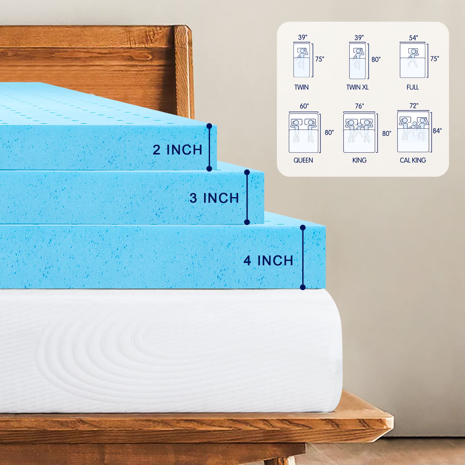subrtex 3 Inch Memory Foam Mattress Topper Queen Gel-Infused Cooling Pad Pressure Relief Ventilated Bed Mattresses Topper, CertiPUR-US Certified
