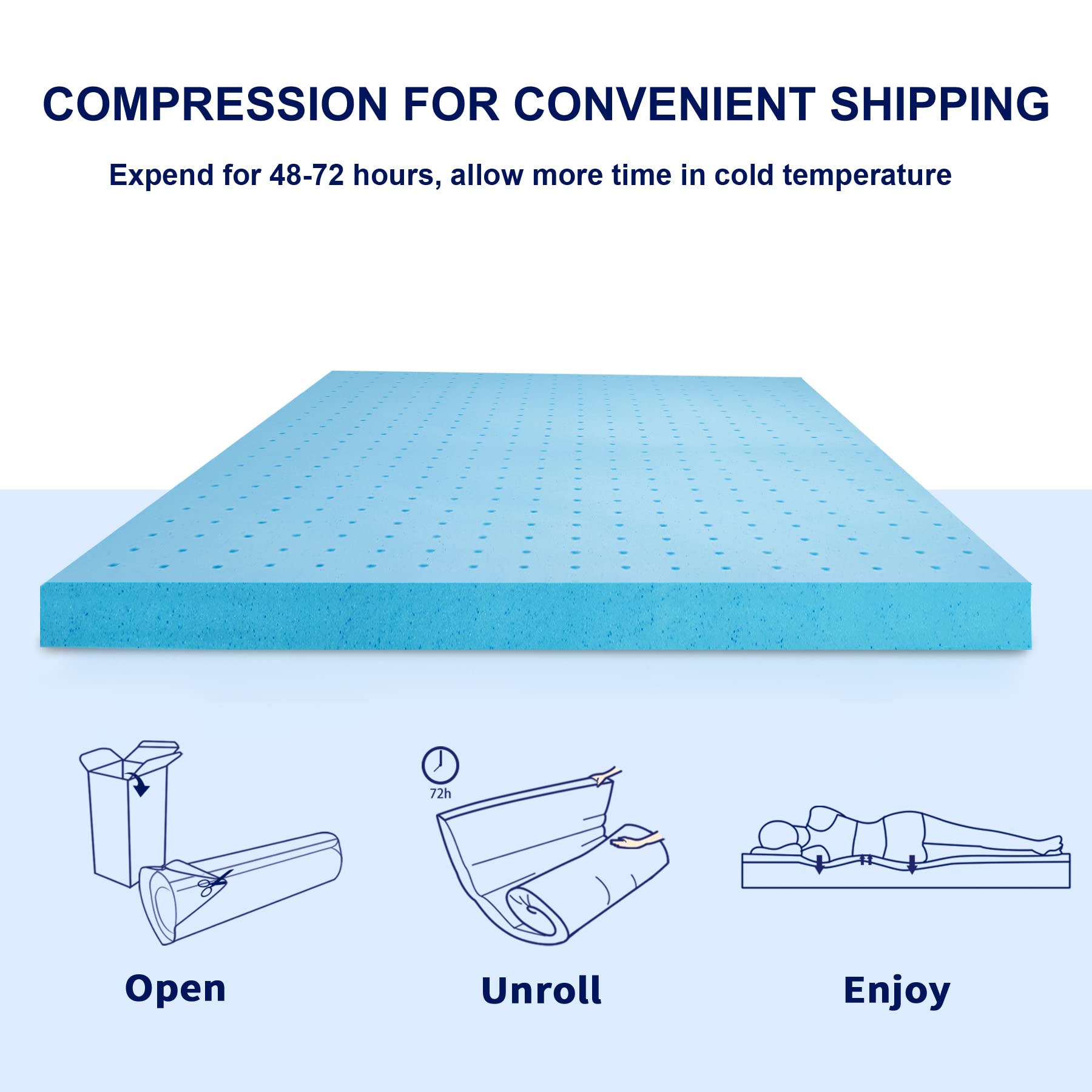 subrtex 3 Inch Memory Foam Mattress Topper Queen Gel-Infused Cooling Pad Pressure Relief Ventilated Bed Mattresses Topper, CertiPUR-US Certified