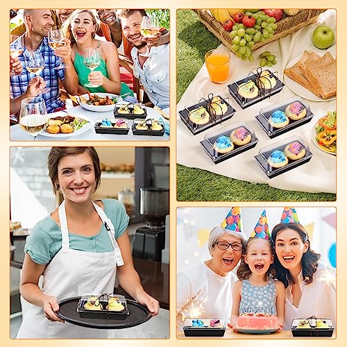 150 Pcs Paper Charcuterie Boxes with Clear Lids and Cotton Rope 5.5 Inches Disposable Food Containers Bakery Boxes for Dessert, Sandwich, Cupcake, Cookie, Chocolate, Strawberry (Black)
