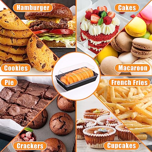 150 Pcs Paper Charcuterie Boxes with Clear Lids and Cotton Rope 5.5 Inches Disposable Food Containers Bakery Boxes for Dessert, Sandwich, Cupcake, Cookie, Chocolate, Strawberry (Black)