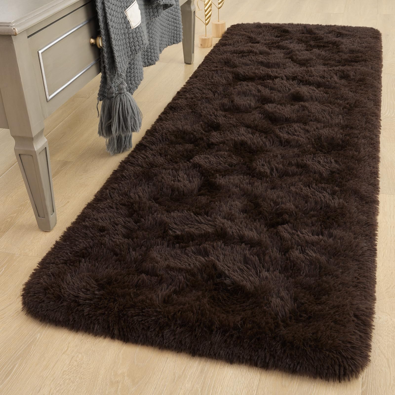 DETUM Dark Brown Runner Rug 2X6 for Hallyway Entryway Kitchen Fluffy Area Rugs for Bedroom Soft Kids Room Rugs Machine Washable Nonslip Carpets Modern Home Decoration
