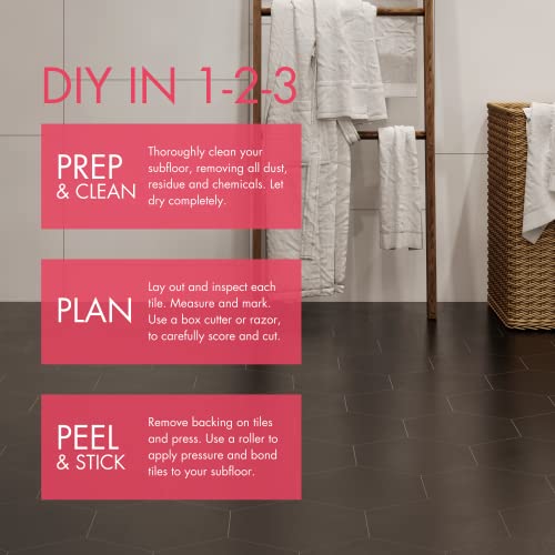 BaseCore HEX Hexagon Vinyl Flooring Black 5.75" DIY Self Adhesive Textured Modern Floor Tile Peel & Stick Tile | Sample Tile
