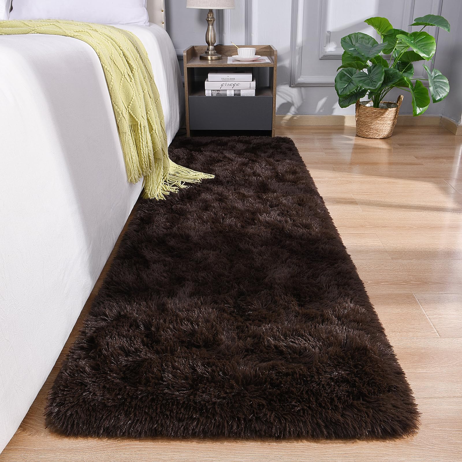 DETUM Dark Brown Runner Rug 2X6 for Hallyway Entryway Kitchen Fluffy Area Rugs for Bedroom Soft Kids Room Rugs Machine Washable Nonslip Carpets Modern Home Decoration