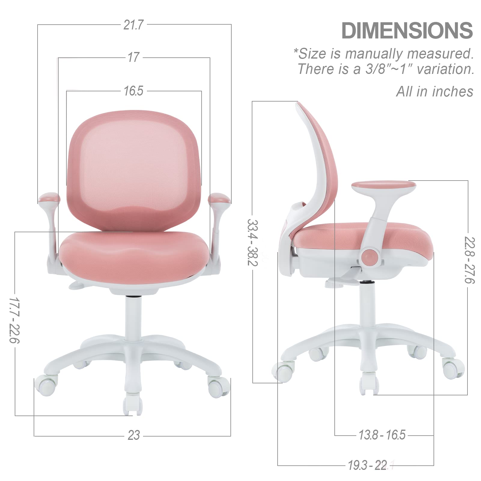 QualiSky Kids Desk Chair, Boy's Girl's Child Children Study Office Computer Chair, Ergonomic Design, Adjustable Height and Seat Depth (Peach Pink W/Armrests)