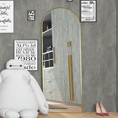 CASSILANDO Arched Full Length Mirror, 64" x 21", Floor Standing, Gold Metal Frame, Modern Style, Bedroom, Bathroom, Entrance, Decor
