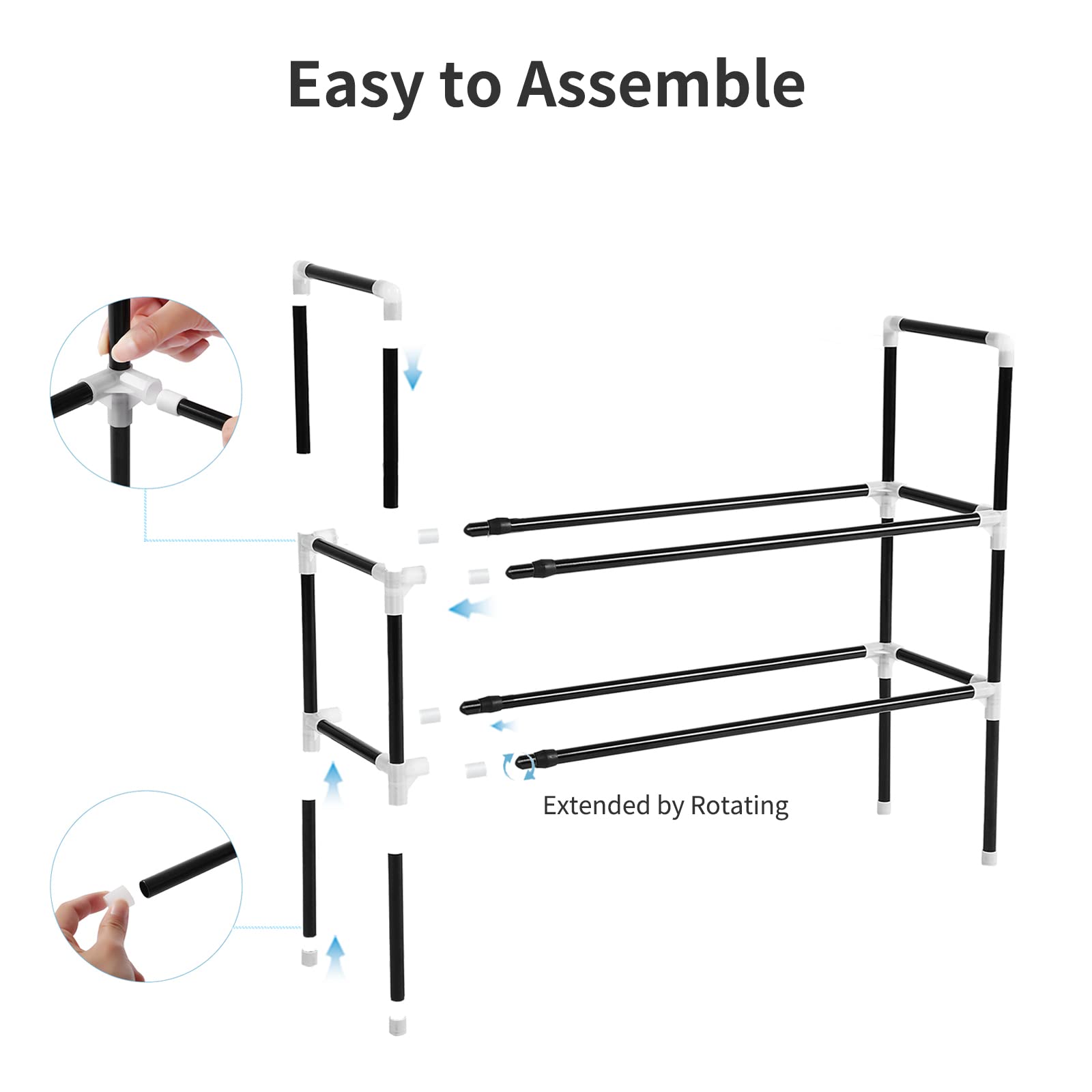 Kacimil Shoe Rack, Adjustable Shelf Shoe Organizer, Expandable Shoe Rack for Closet, Entryway Shoe Storage, Free Standing Stackable Sturdy Metal Structure - 2 Tier