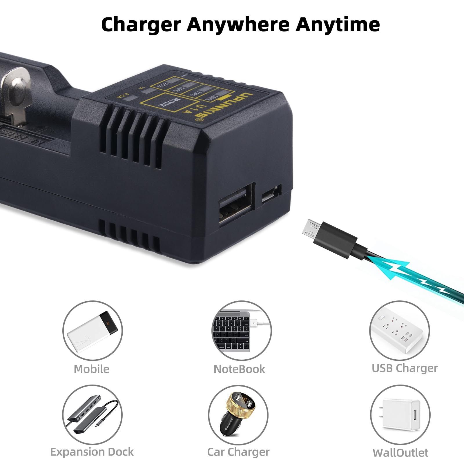 WANGDAJIEDIAN 18650 Battery Charger, Universal for 3.7V Li-ion & 1.2V Ni-MH/Ni-Cd Batteries, LCD Display, Safe Charge Protection, Portable USB Charging
