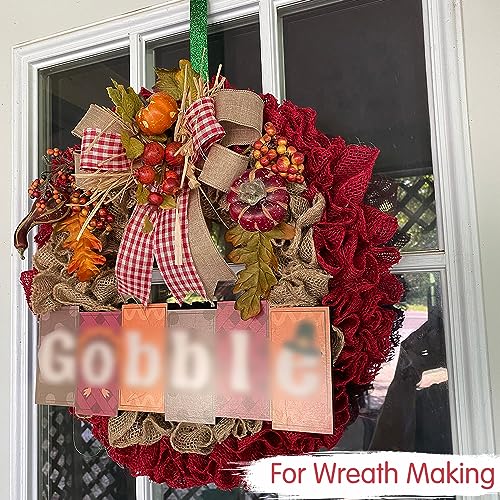 TONIFUL 1.5 Inch 4 Rolls Set Fall Ribbons Orange, Dark Red, Grass Green, Brown Burlap Wired Ribbons, for Thanksgiving Fall Wreath Home Decor Tree Topper Bow Decorations (6 yds/roll)