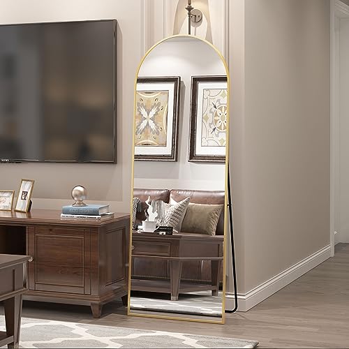 CASSILANDO Arched Full Length Mirror, 64" x 21", Floor Standing, Gold Metal Frame, Modern Style, Bedroom, Bathroom, Entrance, Decor
