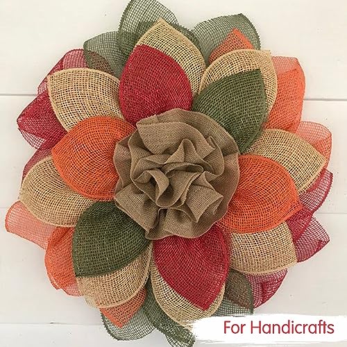 TONIFUL 1.5 Inch 4 Rolls Set Fall Ribbons Orange, Dark Red, Grass Green, Brown Burlap Wired Ribbons, for Thanksgiving Fall Wreath Home Decor Tree Topper Bow Decorations (6 yds/roll)