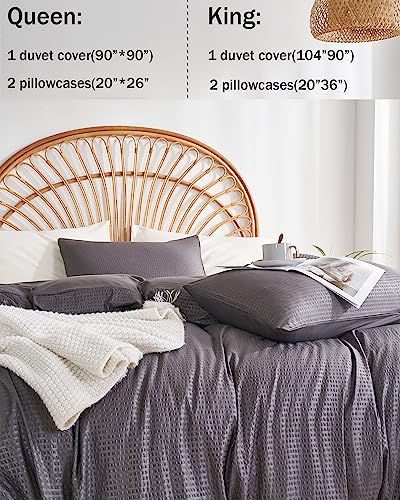 DuShow Seersucker Duvet Cover King-Solid Textured Bedding Cover Set,Soft Duvet Cover Set with Zipper Closure,Corner Ties(Dark Grey,104"x90")