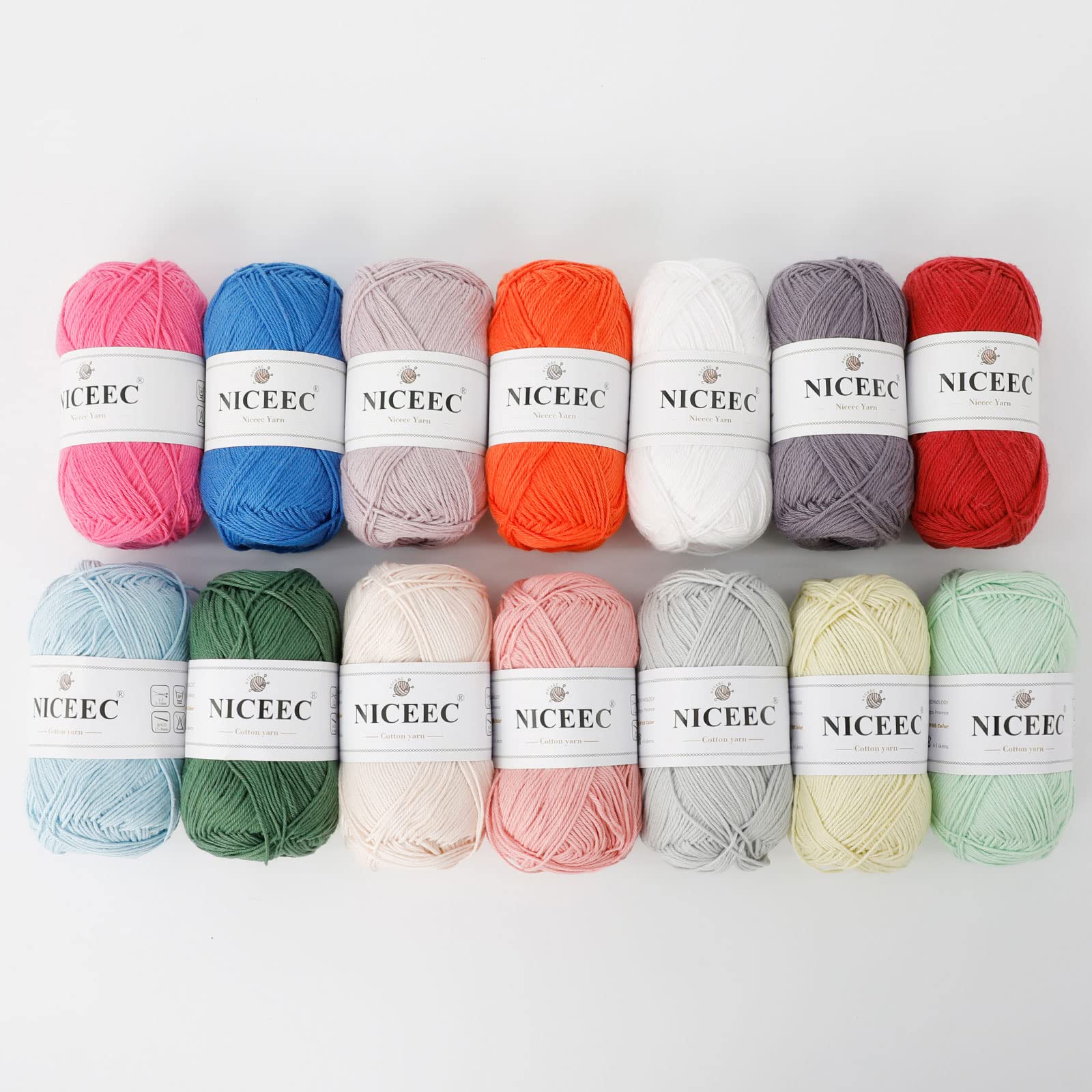 NICEEC 4 Skeins Soft Baby Cotton Yarn, 4 Ply, DIY Craft, Fingering Weight, Blanket Yarn for Crochet & Knitting, Total 700yds/7.05oz - Color 8