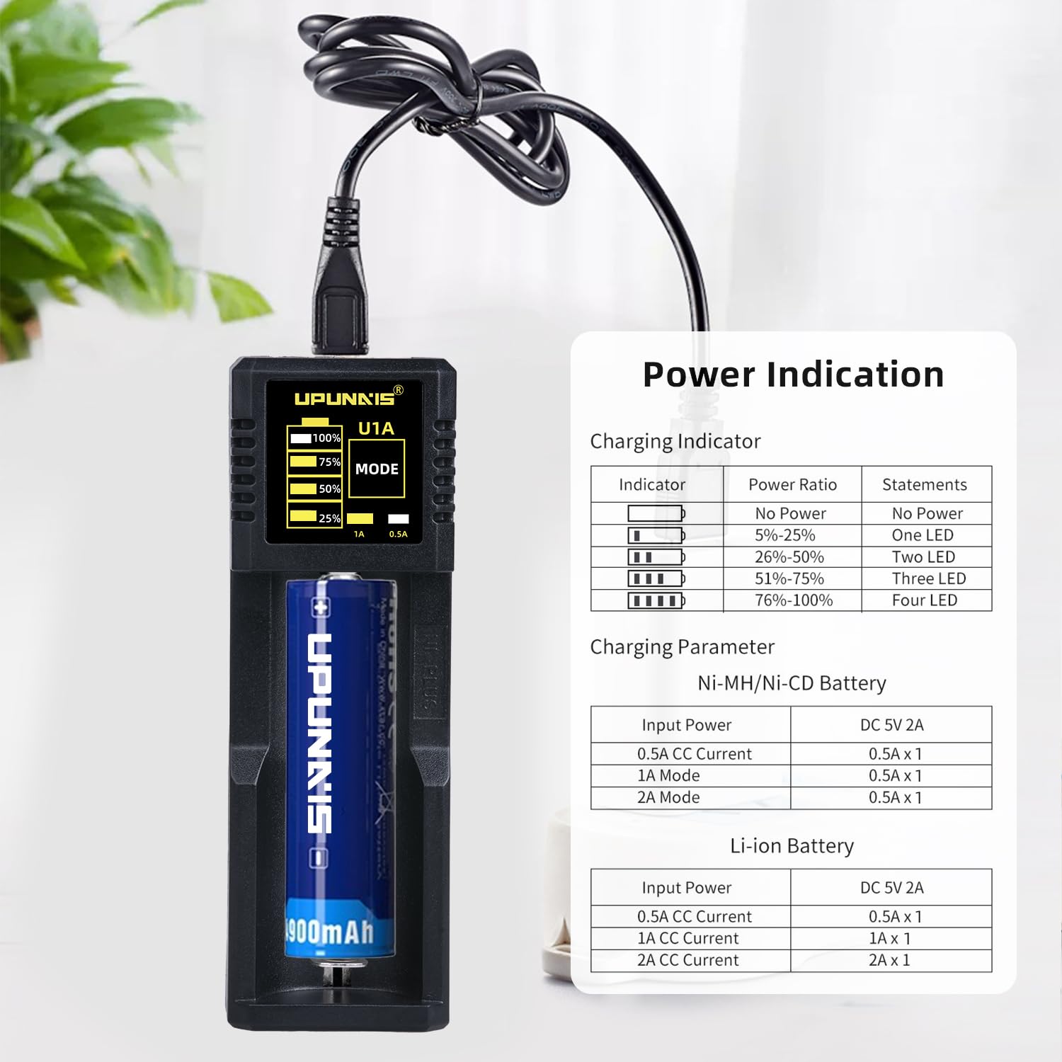 WANGDAJIEDIAN 18650 Battery Charger, Universal for 3.7V Li-ion & 1.2V Ni-MH/Ni-Cd Batteries, LCD Display, Safe Charge Protection, Portable USB Charging