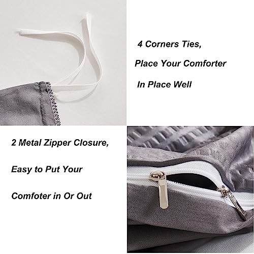 DuShow Seersucker Duvet Cover King-Solid Textured Bedding Cover Set,Soft Duvet Cover Set with Zipper Closure,Corner Ties(Dark Grey,104"x90")