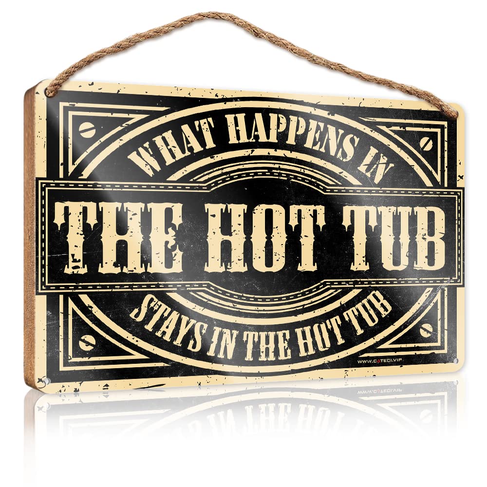 CakJuice Fun Home Decor What Happens in The Hot Tub Stays in The Hot Tub Wooden Sign Patio Decorations Outdoor Plaque for Front Door (Size : 15X28CM)