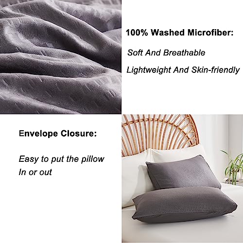 DuShow Seersucker Duvet Cover King-Solid Textured Bedding Cover Set,Soft Duvet Cover Set with Zipper Closure,Corner Ties(Dark Grey,104"x90")