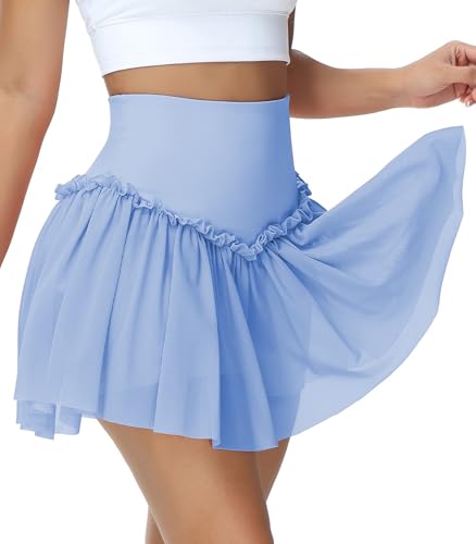MIHRUSEM Womens Pleated Tennis Skirts with Shorts and Pockets, Girls High Waisted Lightweight Workout Athletic Golf Skorts, US Medium, Blue