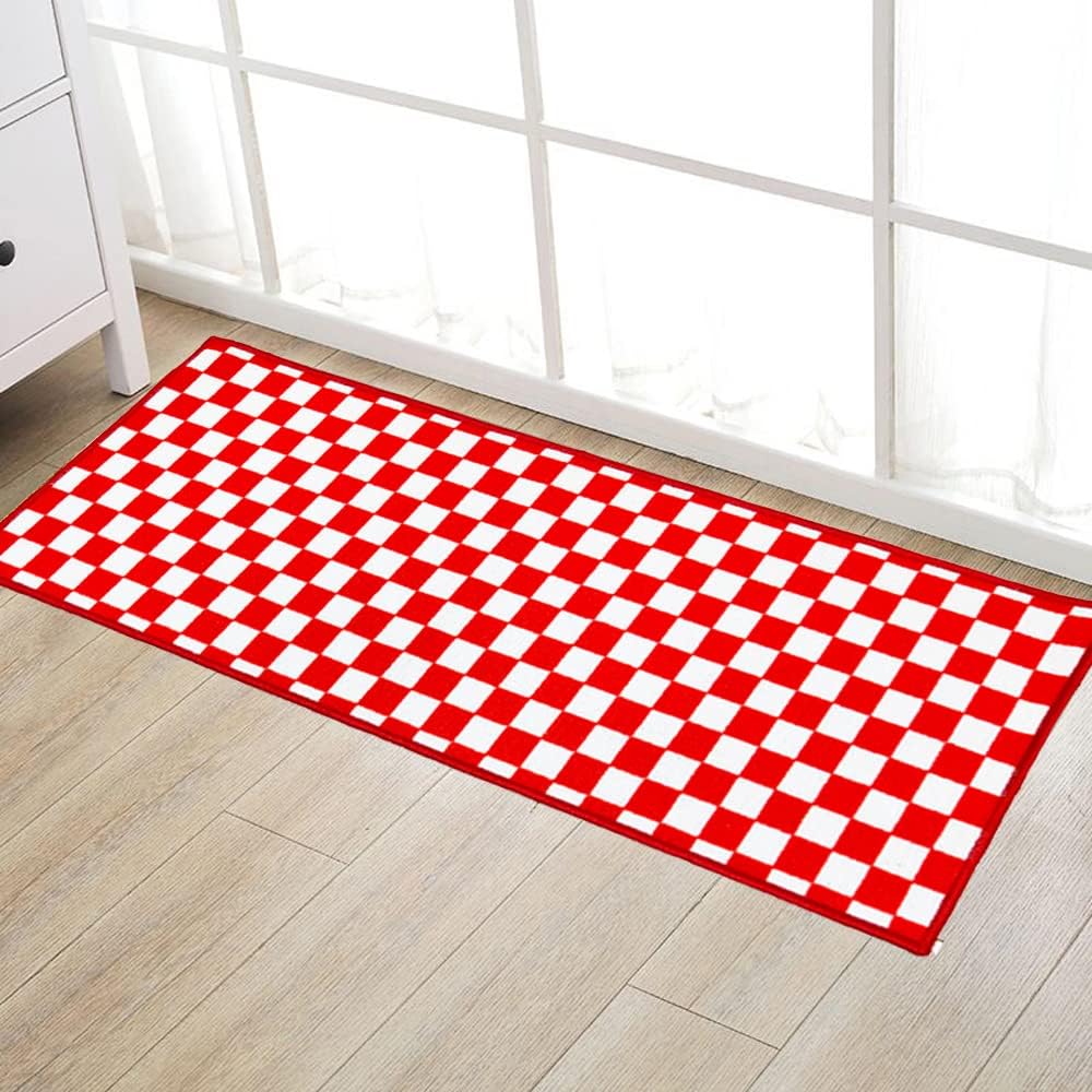 EUCH 2 Piece Carpet Rubber Backing Non-Slip Kitchen Mat Doormat Area Rugs (Red, 17"x23"+17"x47")