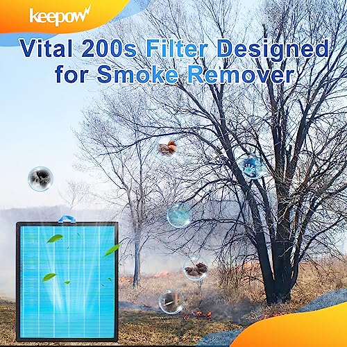 Keepow Vital 200S Replacement Filter Smoke Remover Compatible with LEVOIT Vital 200S Air Purifier 3-in-1 H13 Ture HEPA High-Efficiency Activated Carbon Air Filter Vital 200S-RF-PA 1Pack Blue