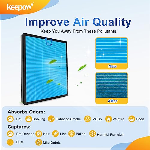 Keepow Vital 200S Replacement Filter Smoke Remover Compatible with LEVOIT Vital 200S Air Purifier 3-in-1 H13 Ture HEPA High-Efficiency Activated Carbon Air Filter Vital 200S-RF-PA 1Pack Blue