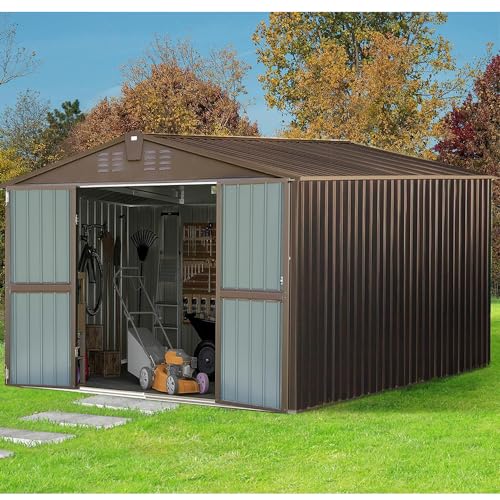 Evedy Large Metal Storage Shed,10x8 FT Outdoor, Waterproof Garden Tool Storage Shed with Lockable Door,Tool Cabinet with Vents Steel for Patio,Lawn to Store Bikes,Lawnmowers