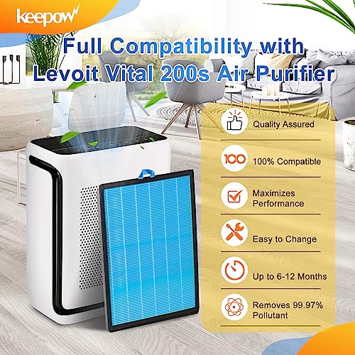 Keepow Vital 200S Replacement Filter Smoke Remover Compatible with LEVOIT Vital 200S Air Purifier 3-in-1 H13 Ture HEPA High-Efficiency Activated Carbon Air Filter Vital 200S-RF-PA 1Pack Blue