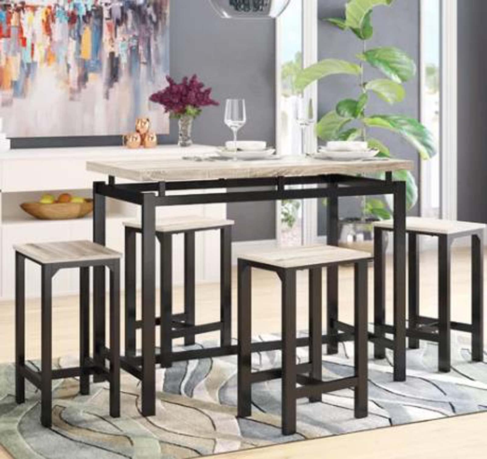 OTRIEK Dining Table Set for 4, 5 Pieces Kitchen Table and Chairs for Small Spaces, Bar Table and Chairs Set, Person Counter Height Table Set with 4 Chairs for Pub Dinner Breakfast (Beige)