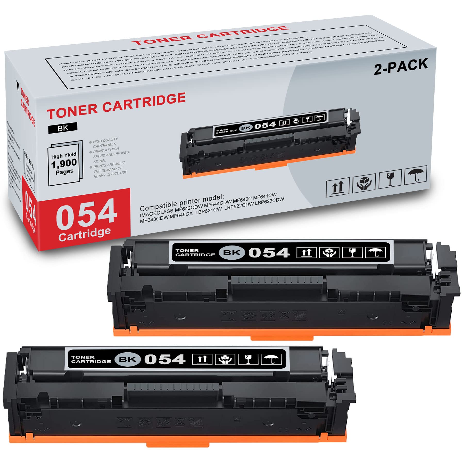 2-Pack 054 3024C001 Black Toner Cartridge High Yield Compatible CRG054 054 Replacement for Canon imageCLASS MF642Cdw MF644Cdw MF640C MF643Cdw MF645Cx LBP621Cw LBP622Cdw LBP623Cdw Printer