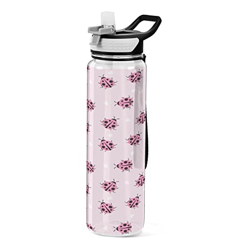 Fustylead Cute Ladybug 32 oz Tritan Water Bottle with Straw, Leakproof and BPA-Free Sport Water Bottle for Fitness, Gym & Outdoor