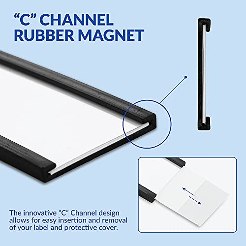 50 Pack"C" Channel Magnetic Label Holders 1x3 with 100 White Card Inserts, 50 Clear Plastic Protectors and Bonus 20 Colorful Cardstock Inserts in Blue, Green, Yellow and Red - Double-Sided Cards