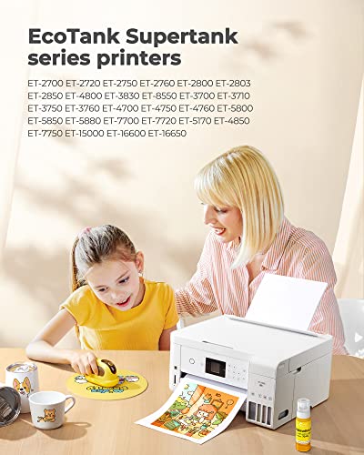Hiipoo Sublimation Ink for EcoTank Supertank Inkjet Printer ET-2400 ET-2720 ET-2760 ET-2800 ET-2803 ET-2830 ET-4800 ET-3760 ET-2850 ET-7720 ET-15000 /Upgrade Version/Offer Free ICC Printing