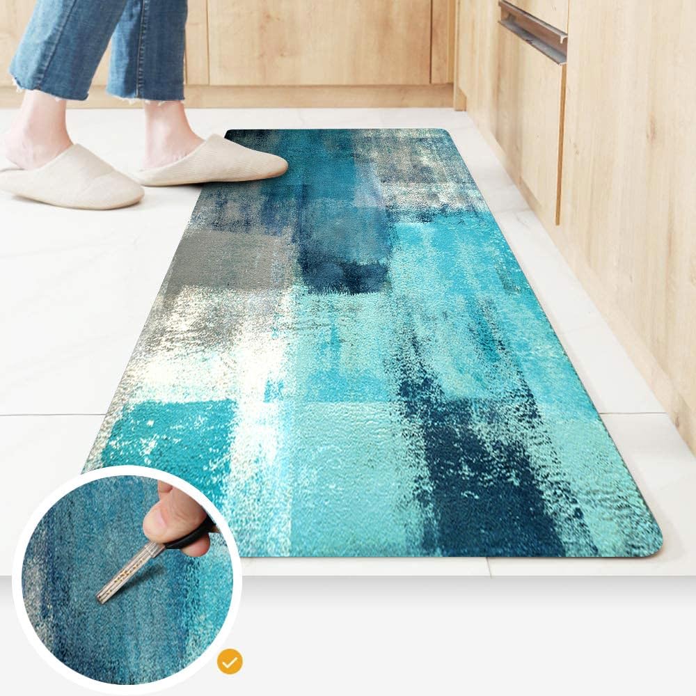 TOMWISH Kitchen Mat Anti-Fatigue Kitchen Rug Non Skid Kitchen Floor Mats 23.5"X70" Memory Foam Cushioned Rugs Comfort Standing Mat Waterproof Kitchen Runner Mats Turquoise and Teal