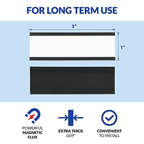 50 Pack"C" Channel Magnetic Label Holders 1x3 with 100 White Card Inserts, 50 Clear Plastic Protectors and Bonus 20 Colorful Cardstock Inserts in Blue, Green, Yellow and Red - Double-Sided Cards