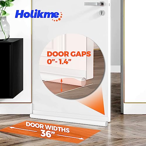 Holikme Door Draft Stopper Weather Stripping, Door Sweep,Adjustable Under Door Draft Blocker, Insulator, Suitable for Interior/Exterior Doors, 36” Length (White)