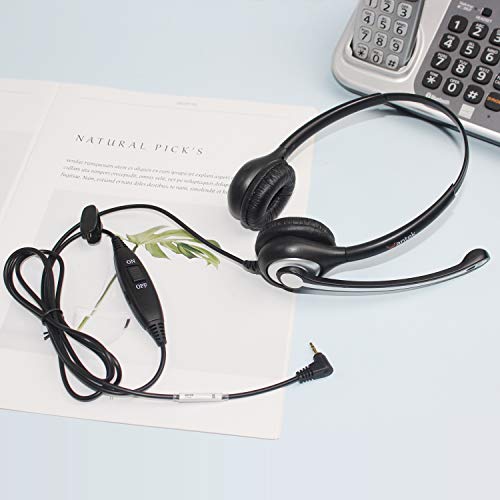 Phone Headset with Microphone Noise Cancelling & Volume Controls, 2.5mm Telephone Headset Compatible with Polycom Panasonic AT&T Vtech Uniden Office Cordless Phones, Clear Chat, Ultra Comfort