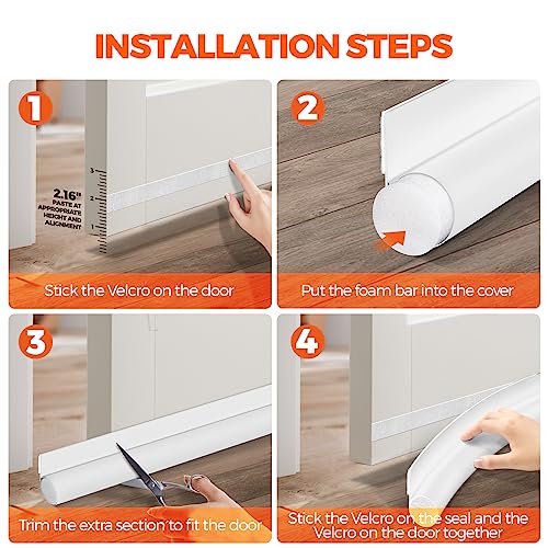 Holikme Door Draft Stopper Weather Stripping, Door Sweep,Adjustable Under Door Draft Blocker, Insulator, Suitable for Interior/Exterior Doors, 36” Length (White)