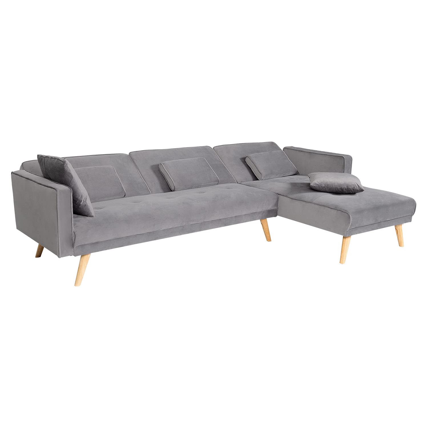 Eafurn L-Shaped Sectional Sofa with Adjustable Backrest and Chaise Lounge,3 Seat Upholstered Sleeper Futon Couch with Solid Wood Legs,Right Hand Facing Tufted Seater Sofa & Couch with 5 Pillows