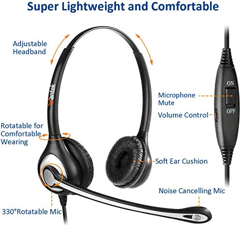 Phone Headset with Microphone Noise Cancelling & Volume Controls, 2.5mm Telephone Headset Compatible with Polycom Panasonic AT&T Vtech Uniden Office Cordless Phones, Clear Chat, Ultra Comfort
